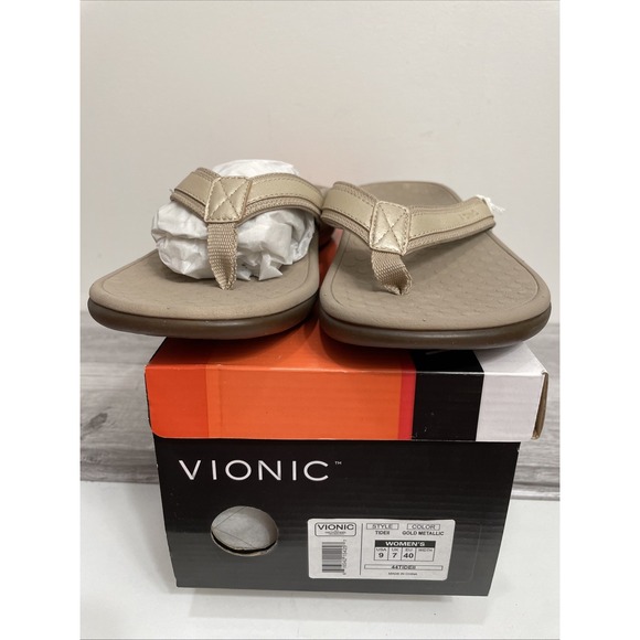 Vionic | Shoes | Vionic Womens 9 Tide Ii Toe Post Sandal Gold Metallic ...